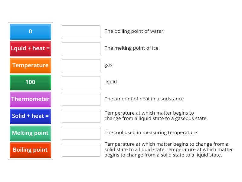 Melting & Boiling point Year 5 - Match up