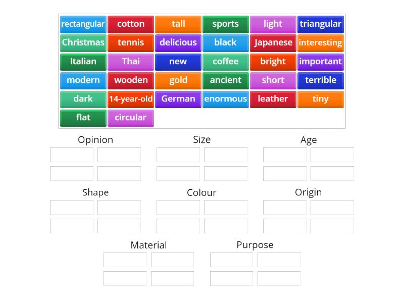 Order of Adjectives - Group sort