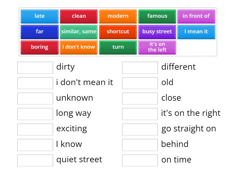 gg2 u5 vocabulary, opposites - Match up
