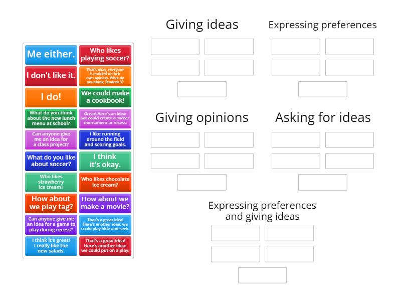 Expressing Preferences and Asking and Giving Ideas - Group sort