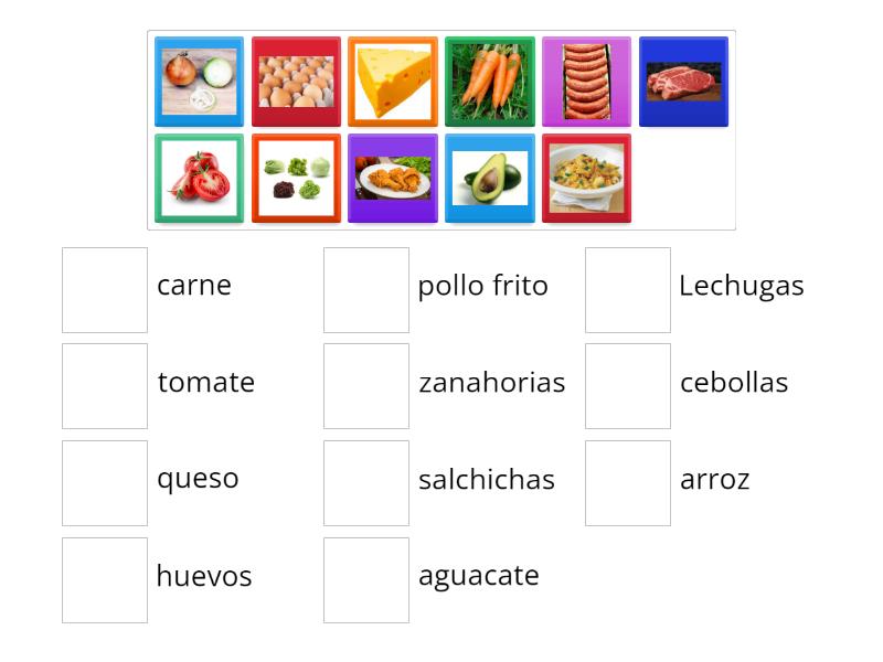 vocabulario de comida - Une las parejas