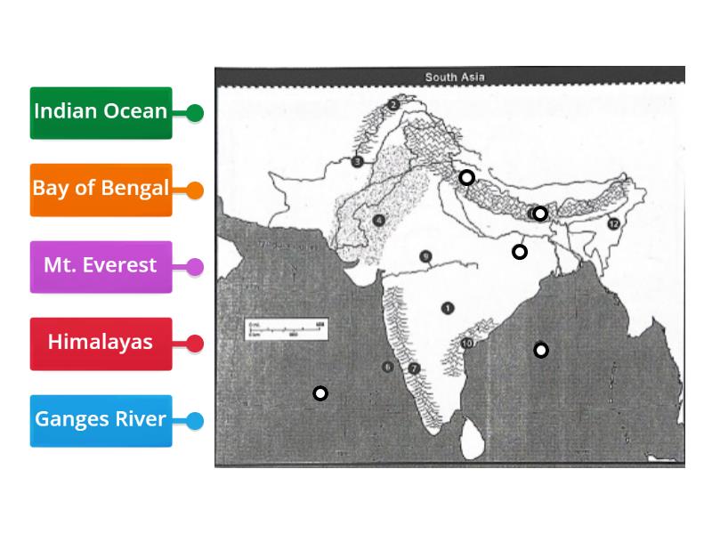 South Asia Physical Map - Labelled diagram