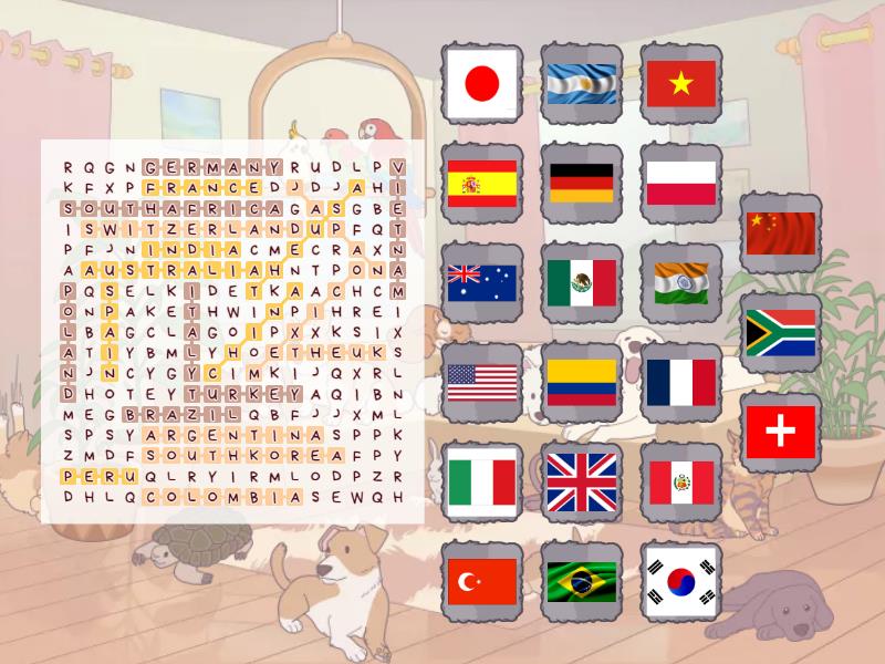 Countries Vocab Bank - Wordsearch