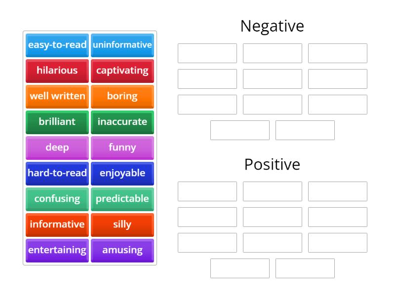 E3 Adjectives to describe books - Group sort