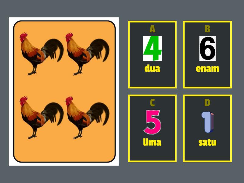 memilih angka yang sesuai dengan jumlah gambar ayam - Kuis