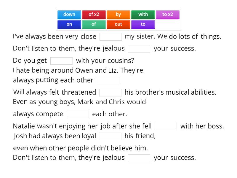 Prepositions Vocabulary about Relationships - Cutting Edge Upper Intermediate Unit 1 - Missing word