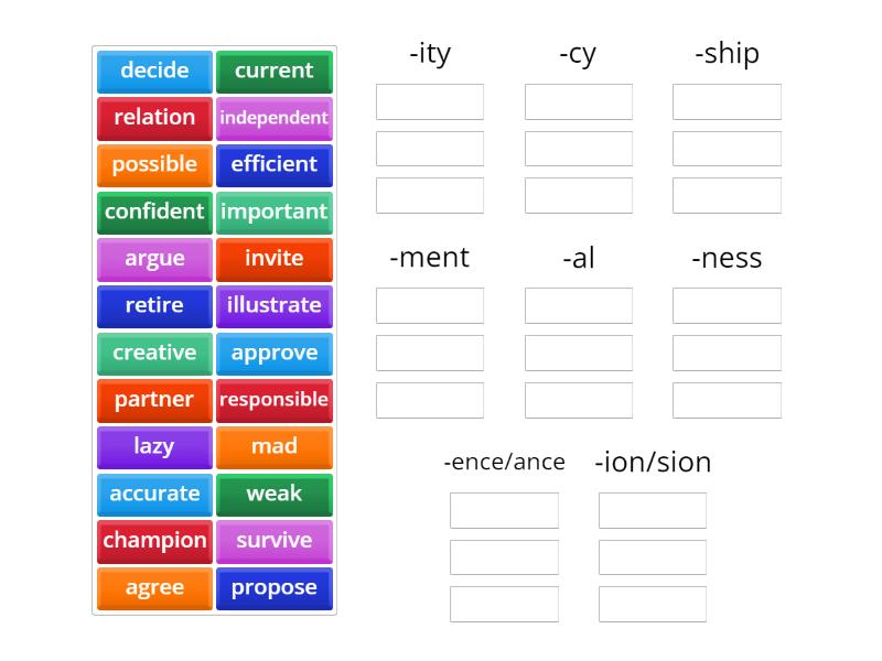 Word Formation Suffixes - Group sort