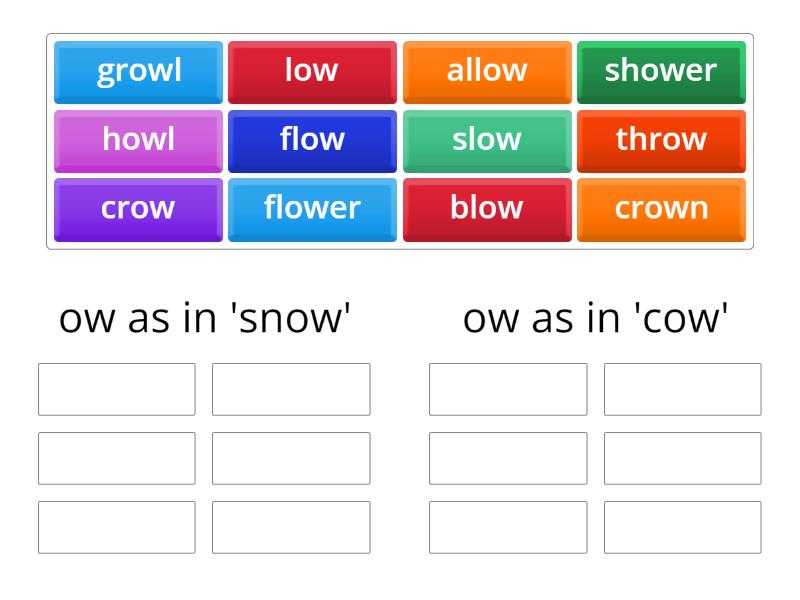 Sorting words with 'ow' spelling - eSchool - Group sort