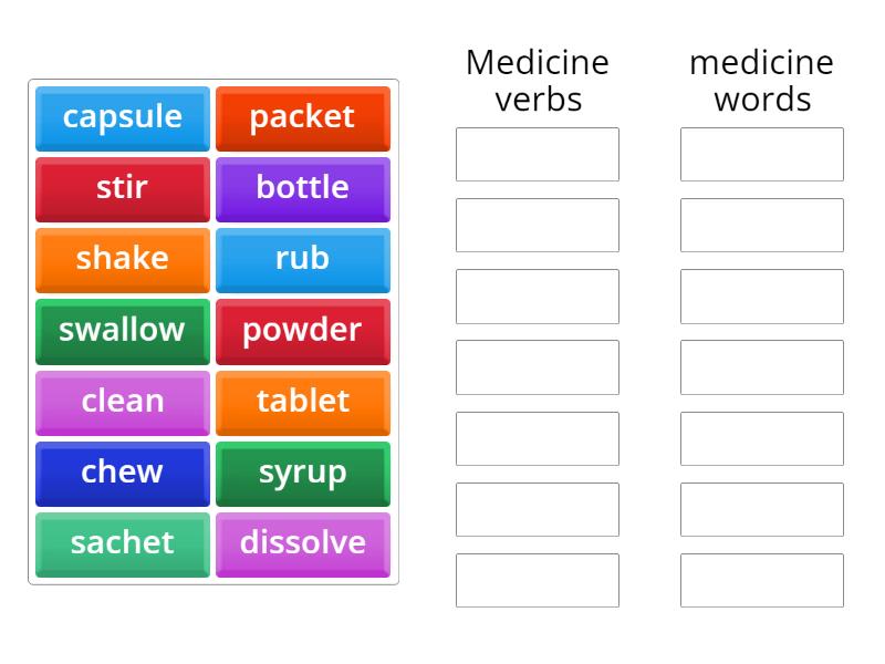 medicine words and verbs - Group sort