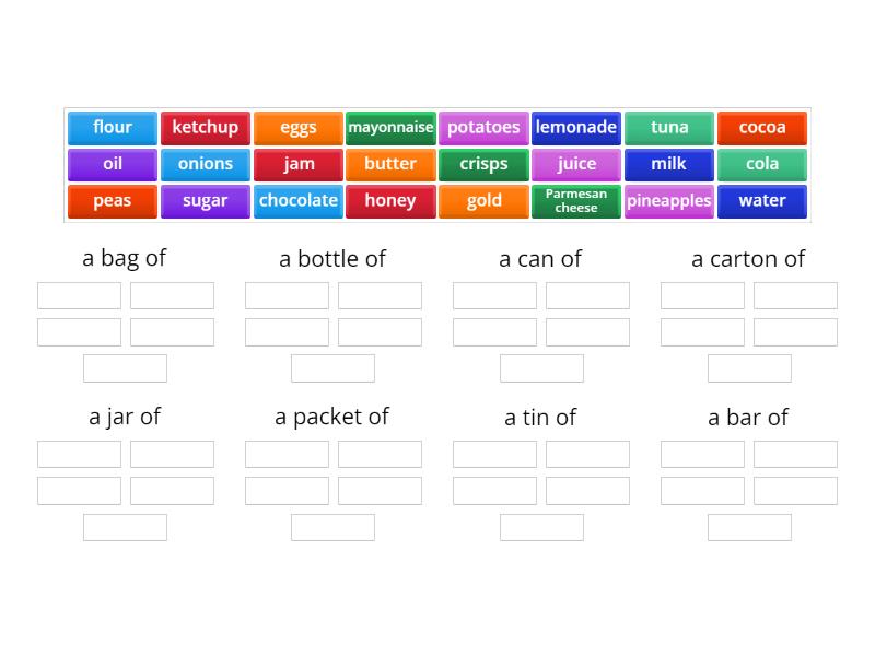 Focus 1 Unit 2.1 food containers - Group sort