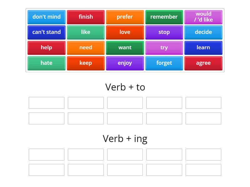 Verb + to / Verb + -ing (English Class A2+) - Sắp xếp nhóm