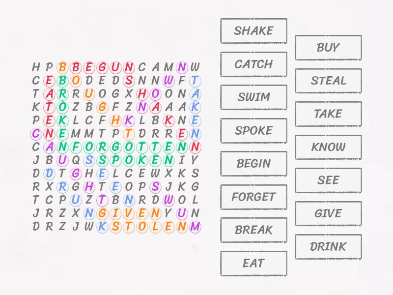 IRREGULAR VERBS/ PAST PARTICIPLE - Wordsearch