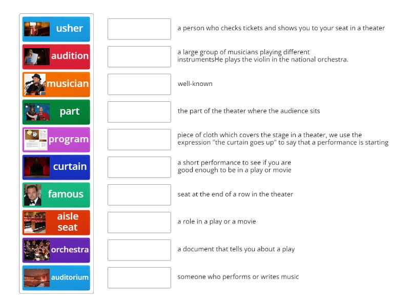 Unit 8 - Entertainment (Vocabulary, BIE Basic 3) - Match up