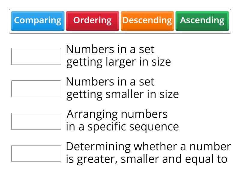 Ordering numbers to 100 - vocabulary - Match up
