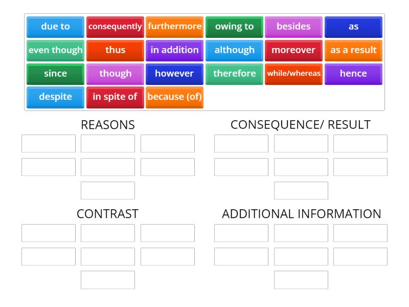 I1+ VCB CONJUNCTIONS & LINKING WORDS - Group sort