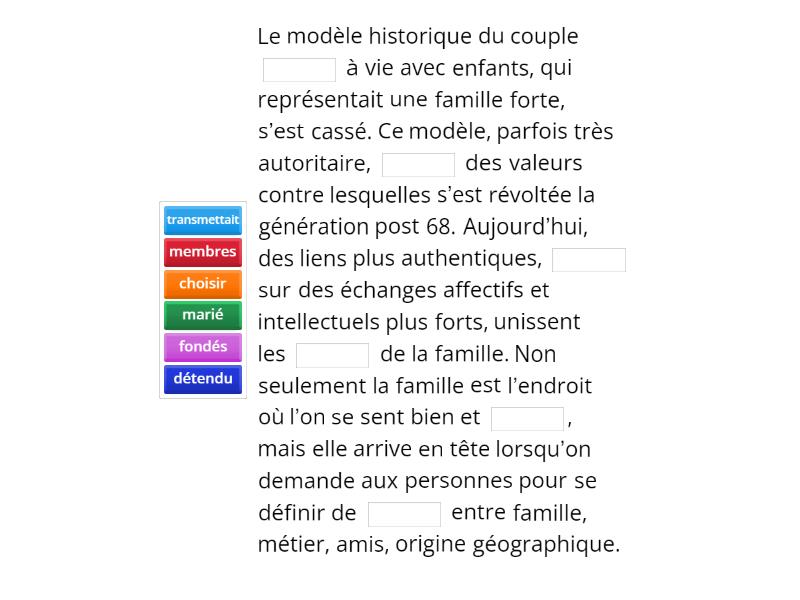 DELF ADO B2-La valeur famille-Unite 1 - Complete the sentence