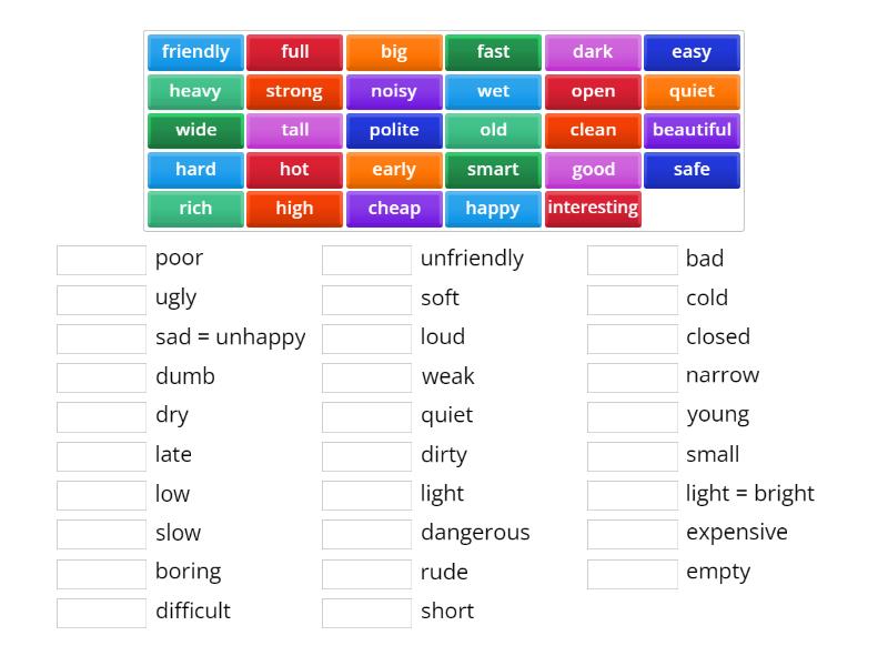 G5-OPPOSITE ADJECTIVES - Une las parejas