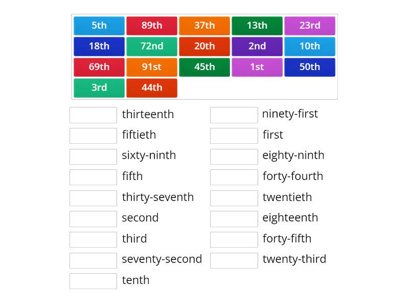 Ordinal Numbers - Match up