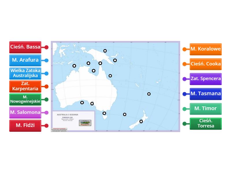 Australia - morza, zatoki, cieśniny - Labelled diagram