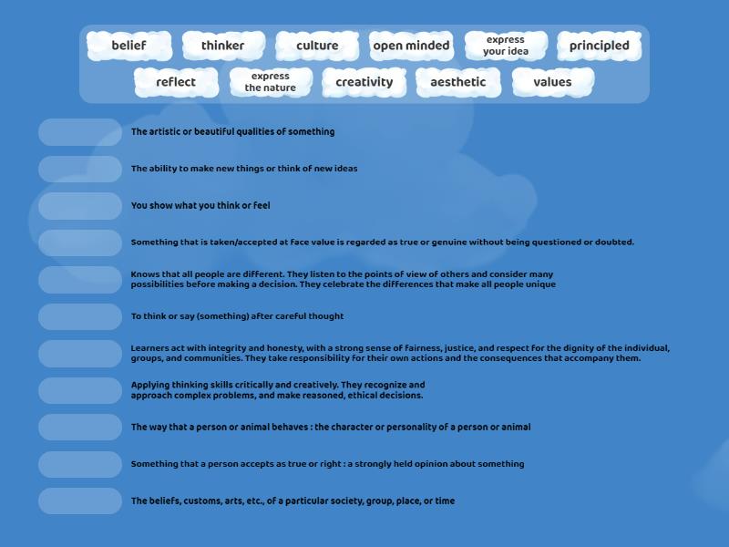 Concepts in Theme 5 How We Express Ourselves 2223 - Match up