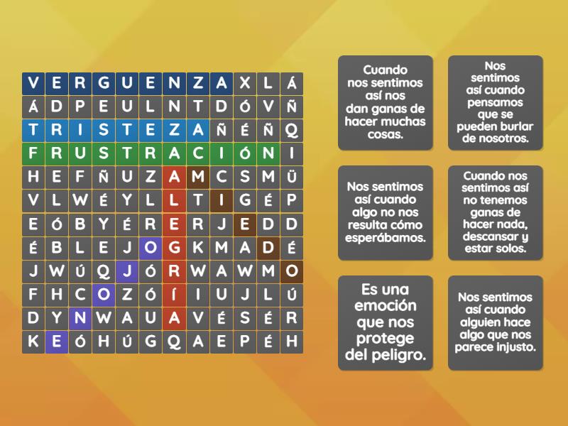 Sopa de letra de emociones - Sopa de letras