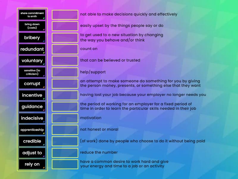 match the word with the definition - Match up