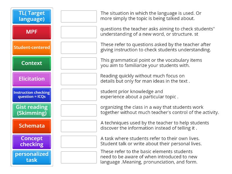 Teaching terminology - Match up