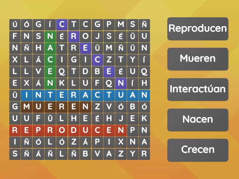 Características de los seres vivos. - Sopa de letras