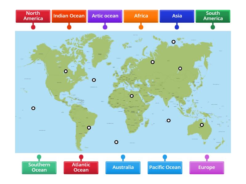 label the world map ️(Primary 2) - Labelled diagram