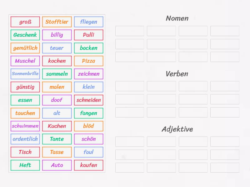 Nomen, Verben oder Adjektive - Group sort