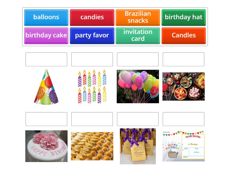 Birthday party vocabulary - Match up
