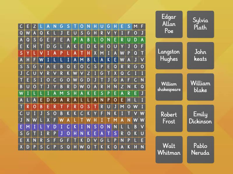 famous poets word search - Wordsearch