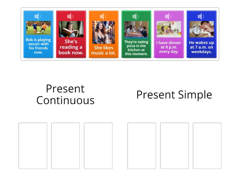 Present Continuous Vs Present Simple Group Sort