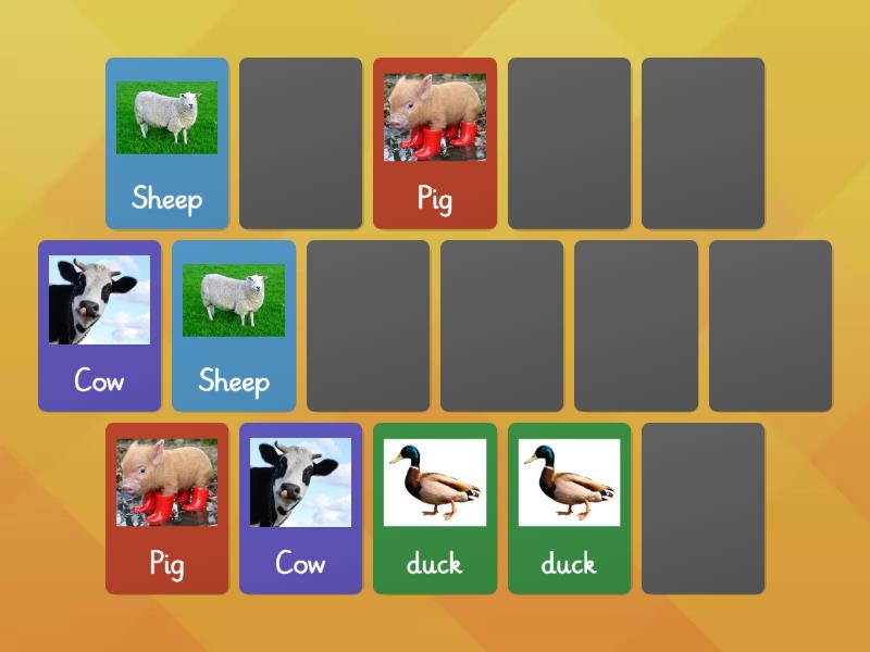 Farm animals memory for preschool - Matching pairs
