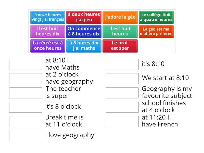 Describe your school day - Match up