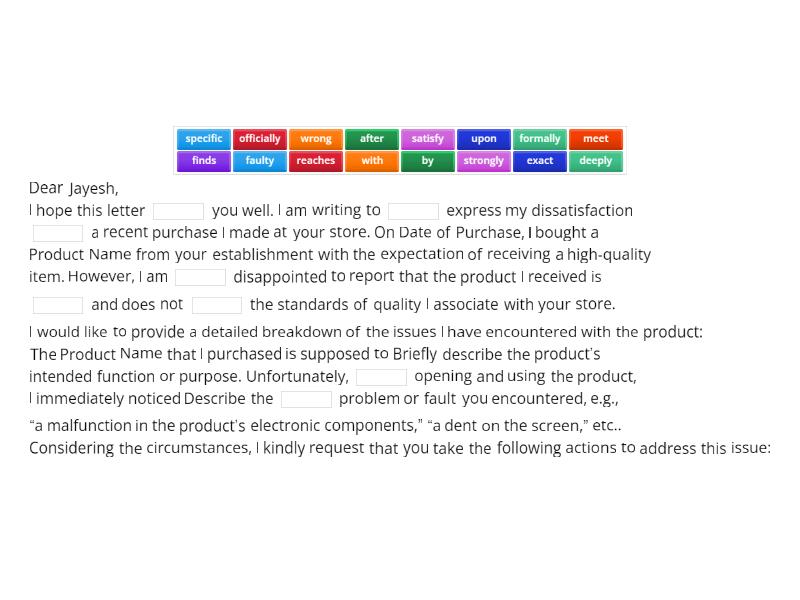 Writing part 1 Letter of request - Complete the sentence