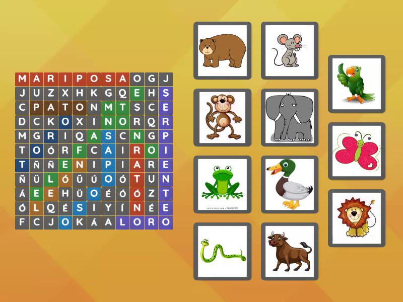 Sopa de letras de los animales - Wordsearch