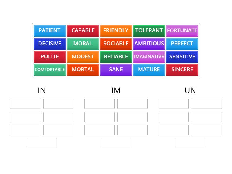 IM-IN-UN PREFIXES - Group sort