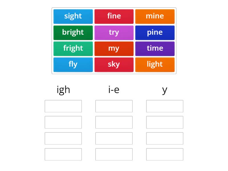 Long /I/ = igh, i_e, y - Group sort