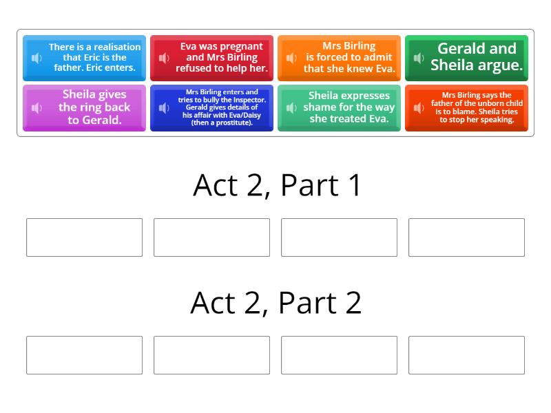 Act 2 An Inspector Calls - Group sort