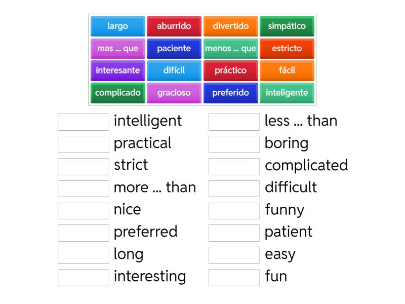 Los adjetivos para describir las clases y los profesores - Match up
