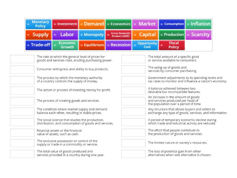 BASIC ECONOMICS TERMS - Match up
