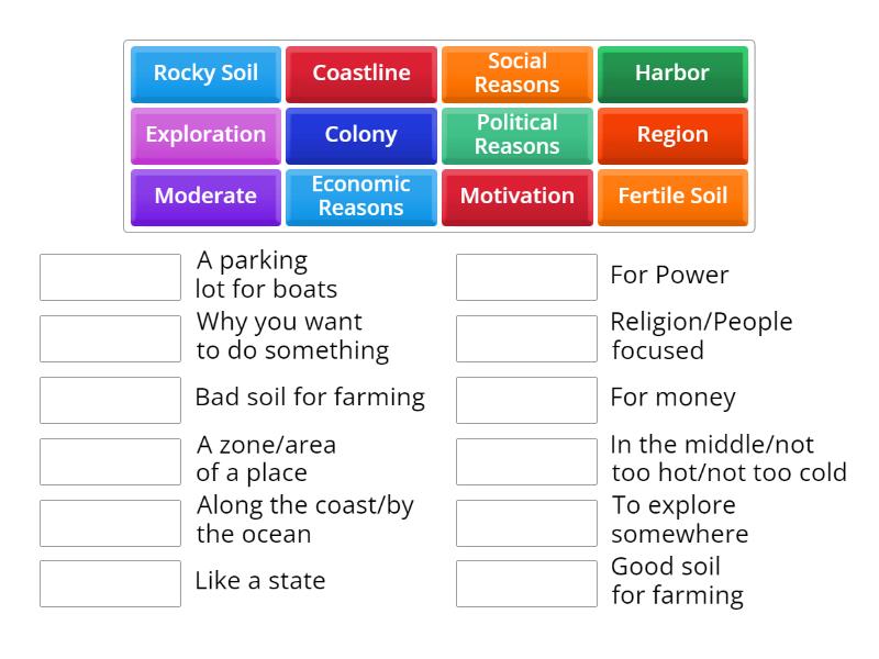 Unit 1 Colonization - Match up