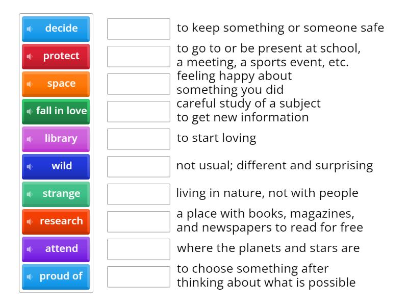 Unit 8 Read 2 Vocabulary - Match up