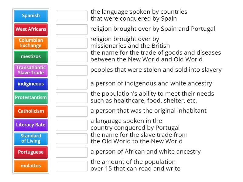 Cultural Characteristics Activity - Match up