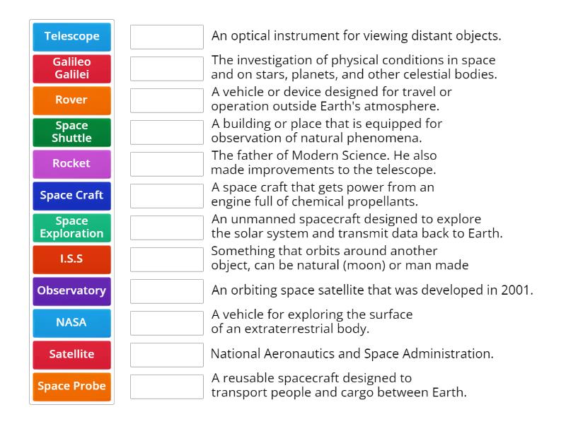 Space Exploration Vocabulary - Match up