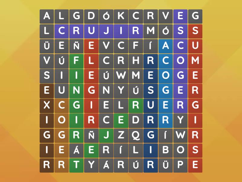 VERBOS TERMINADOS EN -GER, -GIR Y -JER, -JIR. - Sopa de letras