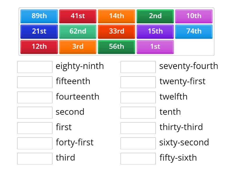 Ordinal numbers - Match up