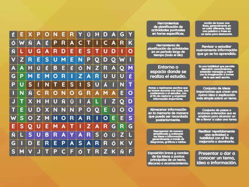 Sopa de letras: Hábitos y técnicas de estudio - Wordsearch