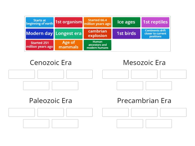 Geologic Time Scale and the 4 Eras Grouping - Group sort